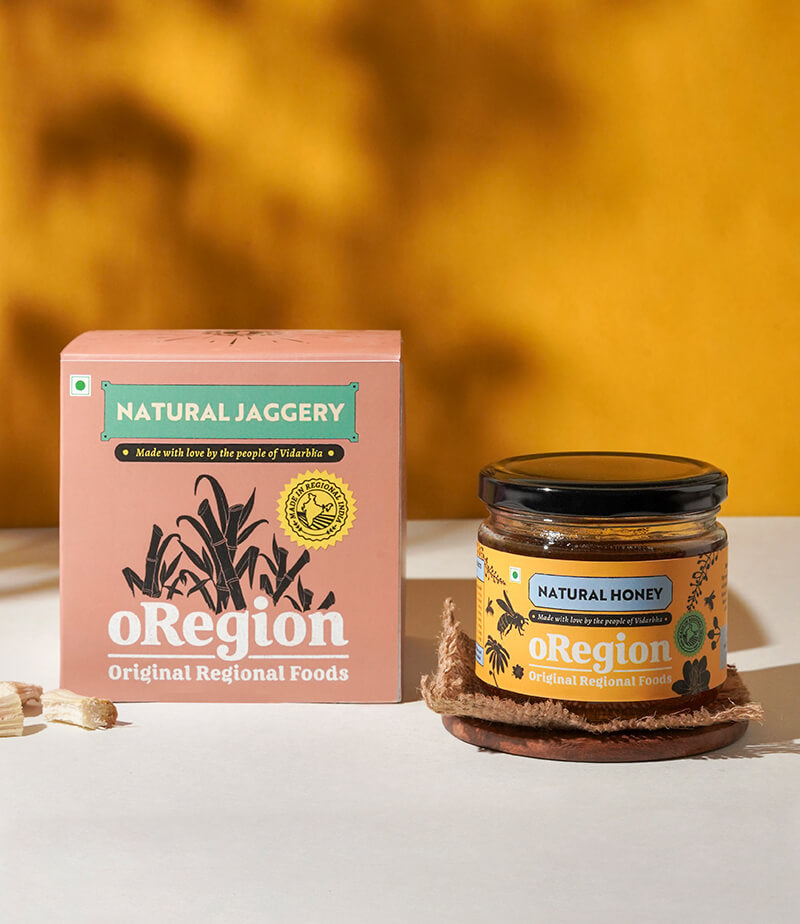 Natural Sugarcane Jaggery and Natural Multifloral Honey combo – oRegion